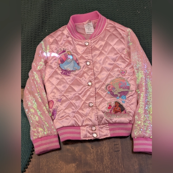 Disney | Jackets & Coats | Disney Pink Princess Sequin Bomber Jacket ...